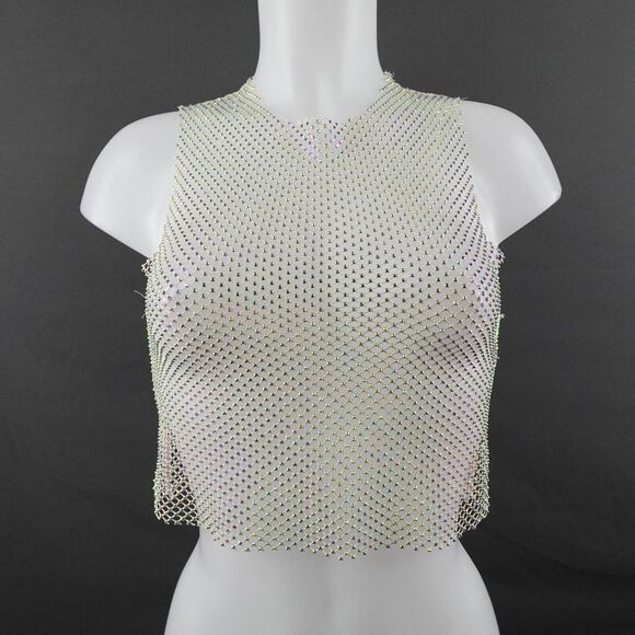 Tops | Women Fishnet Tank Top Small Y2k Crop Sparkle Mesh Mermaid Rock ...